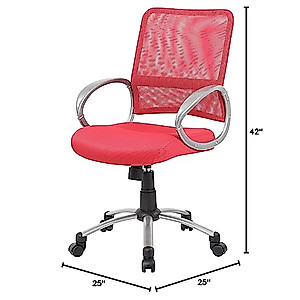 Boss Office Products Mesh Back Task Chair with Pewter Finish in Red
