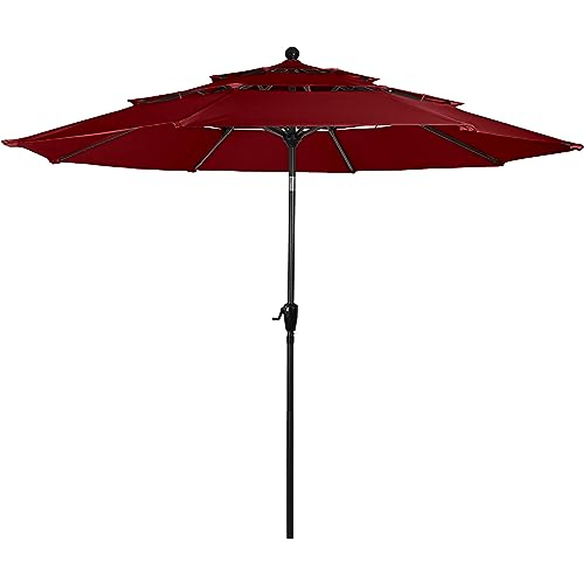 Pure Garden 10 ft Patio Umbrella - 3-Tiered Sunshade with Push Button Tilt and Easy-Open Crank - Outdoor Umbrella for Deck, Yard, or Pool (Red)