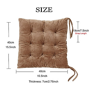 Set of 4 Square Chair Pads Indoor Seat Cushions Pillows with Ties Soft Comfortable Non Slip Chair Mat for Kitchen Dining Office Desk Living Room Outdoor Tatami 15.5" - Khaki