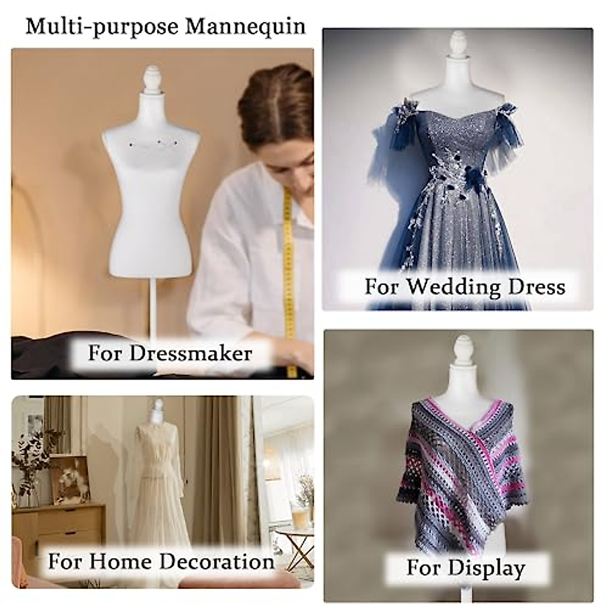 HOMBOUR Female Mannequin Body, Sewing Mannequin Torso Dress Form, Adjustable Mannequin with Stand for Display Dressmaker, White