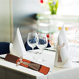 Wood Bead Napkin Rings Natural Wooden Beads Napkin Holders with Tassels Elastic Wooden Napkin Buckles for Christmas Farmhouse Wedding Home Table Decoration (6)