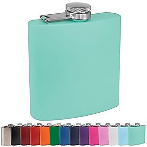 Clear Water Home Goods - 6 oz Powder Coated Stainless Steel Hip Flask - Wedding Party - Groomsman - Bridesmaid (Matte Teal, 1)