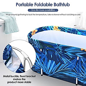 AellerSen Portable Bathtubs, Foldable Soaking Bathing Tub for Adults, Oval Bathtubs for Showers, with Thick Insulation Foam to Keep The Temperature (Blue)