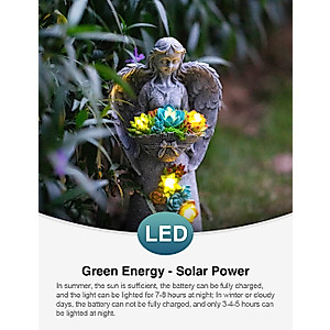 Clayflower Garden Statues, Solar Angel Figurines Succulents Cute with 6 LED Lights Garden Sculptures Decorations for Outside, Mom, Patio, Balcony, Yard, Lawn - Worth Gifts