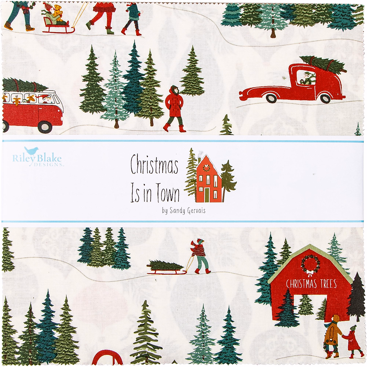 Sandy Gervais Christmas is in Town 10" Stacker 42 10-inch Squares Layer Cake Riley Blake 10-14740-42