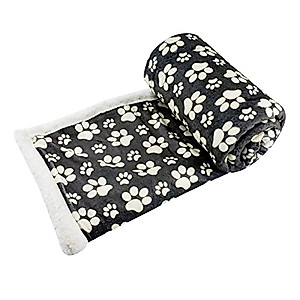 long rich Printed Dog paw Flannel Reverse to Sherpa Throw Blanket, Gray, by Happycare Textiles
