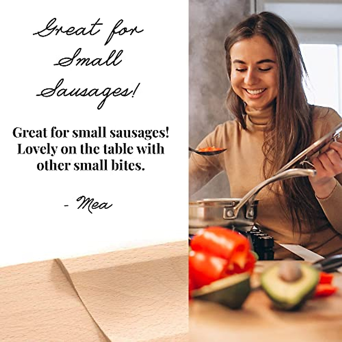 Tuuli Kitchen – Salami Wooden Cutting Board, Specially Designed Beechwood Charcuterie Boards, Cutting Board Coated with Oil, 37 x 5.5 cm