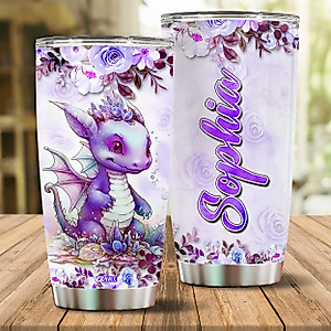 WONWIX Personalized Dragon Tumbler Customized Name Dragons Mug Gifts For Women Men Girls Custom Coffee Cups Water Bottle 20oz Valentine Birthday Christmas Insulated Stainless Steel Cup With Lid
