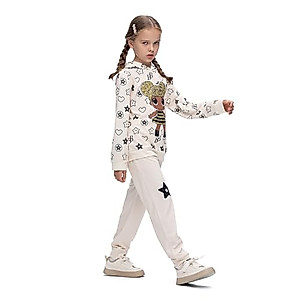 L.O.L. Surprise! Girls Clothes with Long Sleeve Stars Print Hoodie Sweatshirt and Pant Leggings 2 Piece Fall Outfits Apricot 8-9 Years