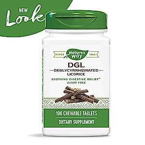 Nature’s Way DGL, Soothing Digestive Relief*, Sugar-Free, Vegan, Gluten-Free, 100 Chewables