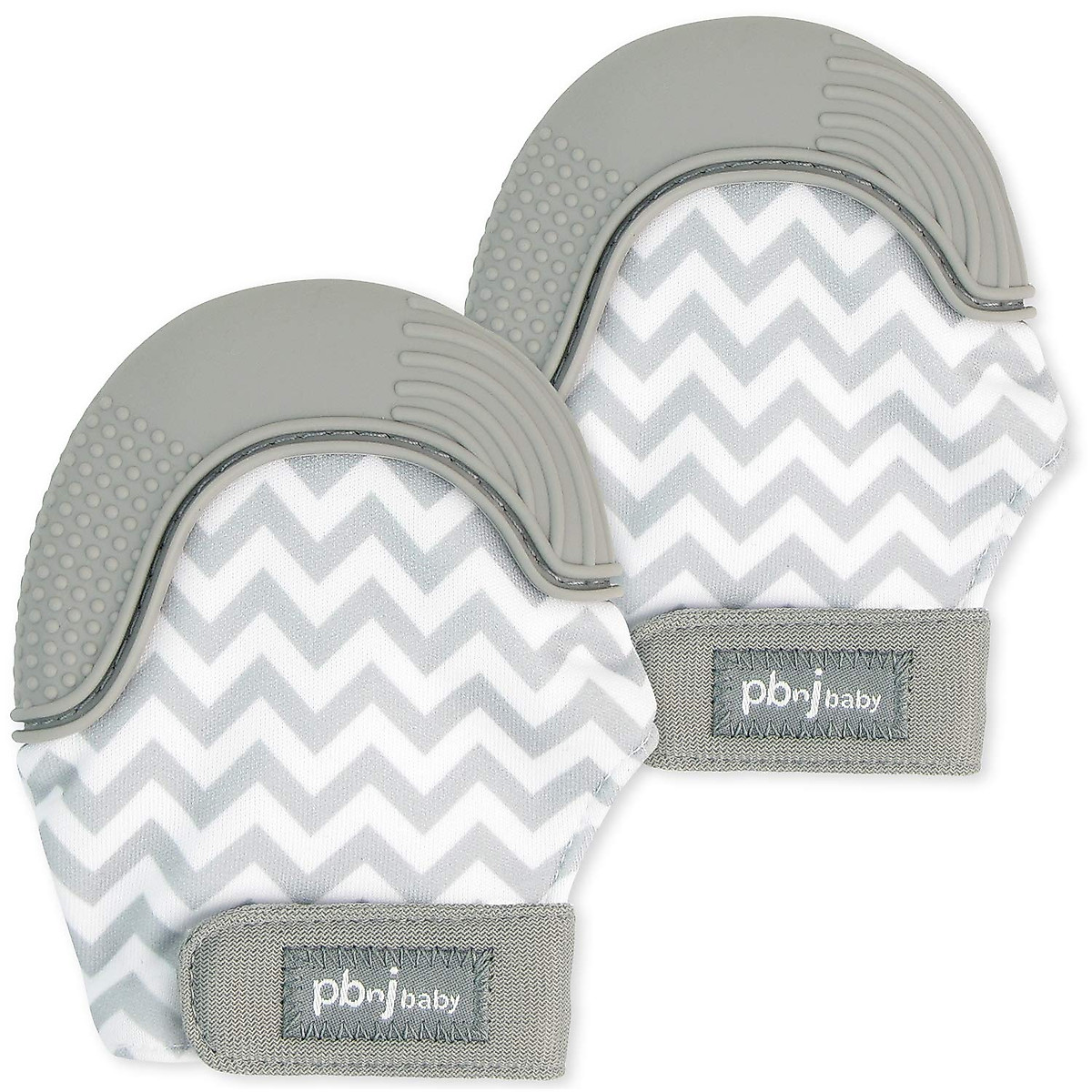 PBnJ baby Silicone Infant Teething Mitten Teether Glove Mitt Toy - Gray Chevron 2pk
