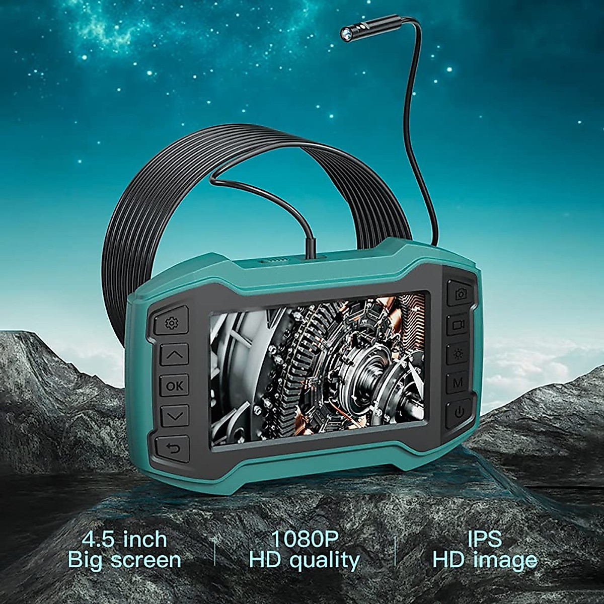 8MM Inspection Camera Endoscope, Dual 1080P Lens, Semi-Rigid Cable, 4.5 Inch Screen, IP67 Waterproof 6 LEDs, 1700mAh, Max 64GB Card(1M/3.28FT Cable)