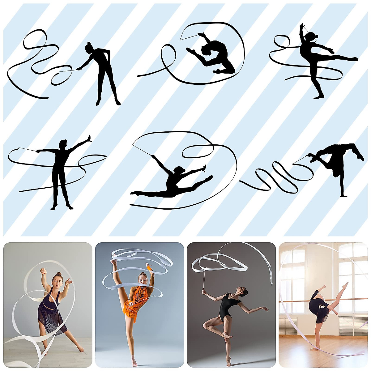 HyDren White Gymnastics Ribbon Sticks 4 Pieces Rhythmic Dancing Streamers Praise Ribbon Dancer Wand Twirling Baton for Adults Kids Ribbon Streamers for Talent Shows Artistic Dancing(White,4 Pieces)