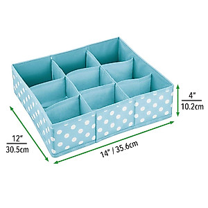 mDesign Soft Fabric 9 Section Dresser Drawer and Closet Storage Organizer for Child/Kids Room, Nursery, Playroom - Divided Large Organizer Bin - Herringbone Print - Turquoise/White - 2 Pack