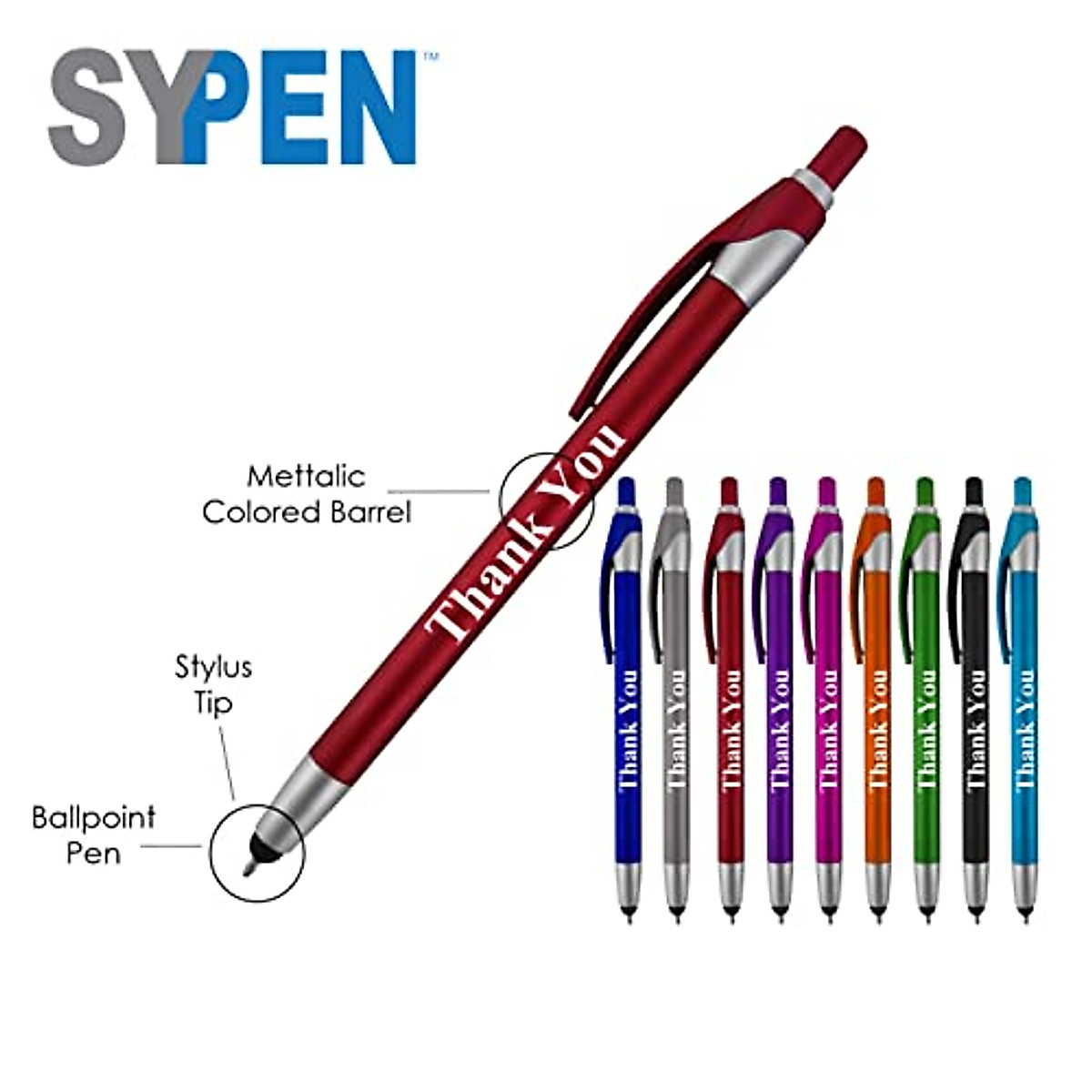 Thank You Greeting Gift Stylus Pens for Touchscreen Devices - 2 in 1 Combo Pen - for Employee Appreciation, Events and Parties, Imprinted "Thank you" on each pen, 100 Pack