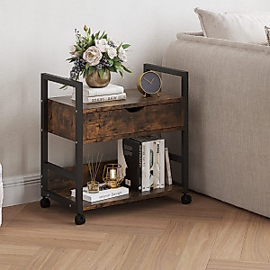 TigerDad Mobile Printer Stand with Storage Drawer, Utility Carts with Wheels, File Cabinet Workspace Desk Organizer Shelf for Home Office
