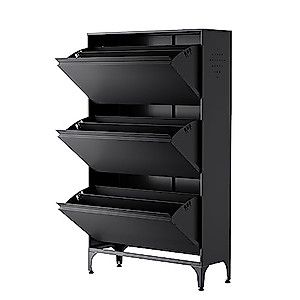 WIILAYOK Shoe Cabinet - Freestanding or Wall Mounted Shoe Storage Organizer with 3 Flip Drawers and Adjustable Shelves - Ideal for Entryway, Hallway, Living Room