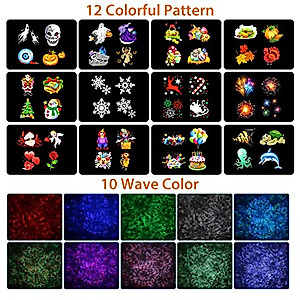 Samyoung Halloween Christmas Projector Lights Outdoor, 2-in-1 LED Christmas Snowflake Projectors with Remote Control Timer, Moving Patterns & Ocean Wave Waterproof for Xmas Halloween Holiday Party