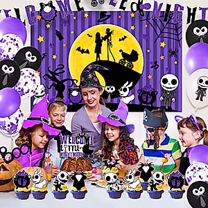 Nightmare Christmas Baby Shower Decorations, Welcome Little Night Before Halloween Birthday Party Decorations Includes Banner, Backdrop, Balloons,Cake Topper and Cupcake Toppers