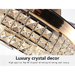 RuiWing 42" Luxury Crystal Fandelier Bluetooth Ceiling Fan with Light and Speaker, Modern Ceiling Fan Chandelier with Remote Control Retractable Invisible Music Player for Living Room