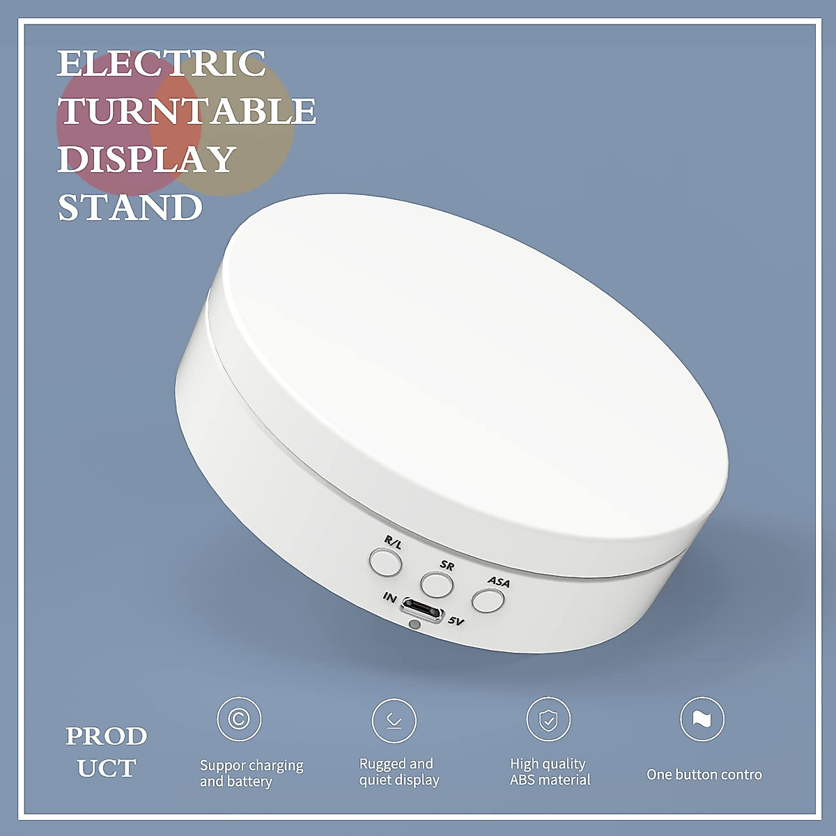 5.4 inch Electric Rotating Display Stand, 6.6 LbS 360 Degree Rotating Turntable Motorized Rotating Stand Display Table for Photography for Display Jewelry,Watch, 3D Models,Digital Product (White)