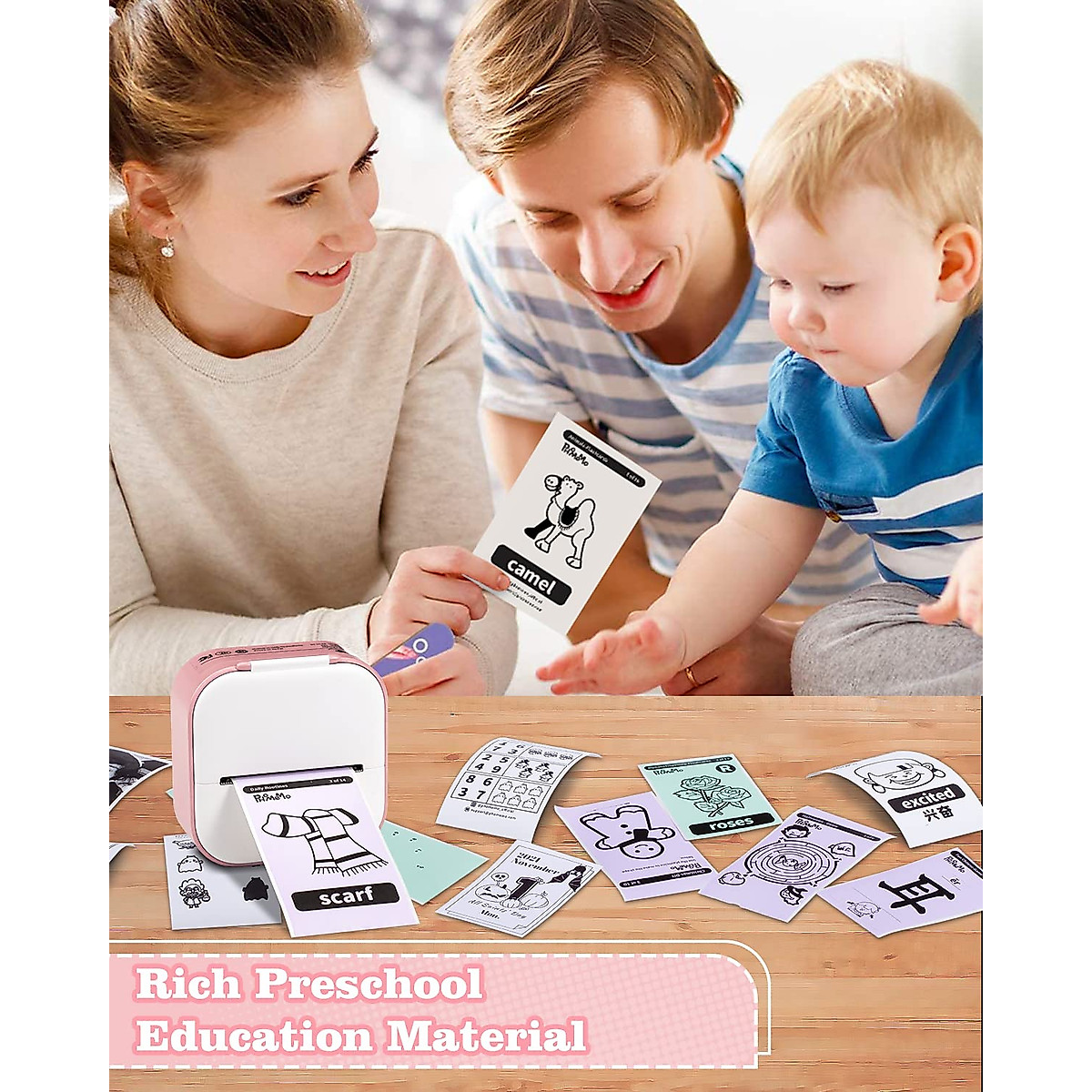 Memoking T02 Small Thermal Printer for Phone, Portable Wireless Note Printer with 3 Rolls Paper for Children’s Day Birthday and Printer Case