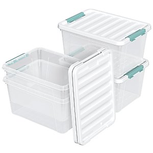 CadineUS 4-pack 35 Quarts Large Latching Storage Boxes, Clear Plastic Organizer Tote Bins with Lids