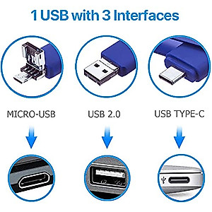 ABLAZE 3-in-1 OTG 64GB Flash Drive for Android Phones Computers Tablets USB 2.0 Type C Flash Drive Micro USB Flash Drive Versatile USB Photo Stick Thumb Drive Memory Stick Pendrive (Blue, 64GB)