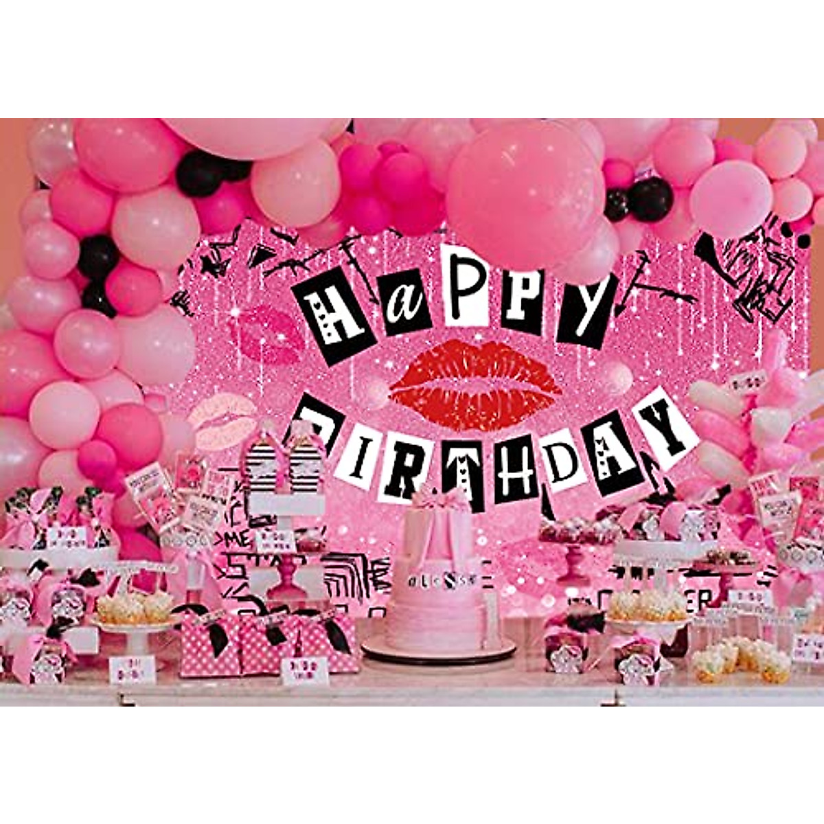 Maijoeyy 7x5ft Mean Girls Party Decoration Burn Book Teen Girls Y2K Happy Birthday Backdrop Rose Pink Glitter Early 2000s Sweet 16th 18th Birthday Backdrops for Party