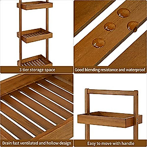 Utoplike Teak Wood Shower Caddy Corner, 3 Tier Standing Shower Organizer with Handle, Bathroom Stand Up Shower Shelf Caddy Basket for Shampoo, Rack for Inside Shower, for Bath, Office, Kitchen Desktop