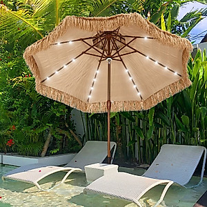 HYD-Parts 10FT Double Top Thatched Patio Umbrella Outdoor Hawaiian Style Beach Tiki Umbrella with Solar LED light & Crank for Patio, Pool, and Beach