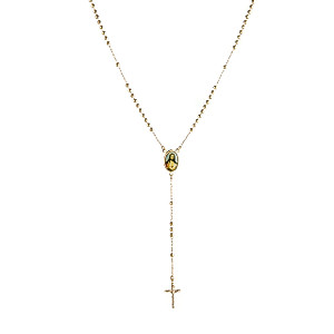 HZMAN Dainty Rosary necklace for Women Long Gold Plated Brass Lariat Y Cross necklace Jewelry Gift