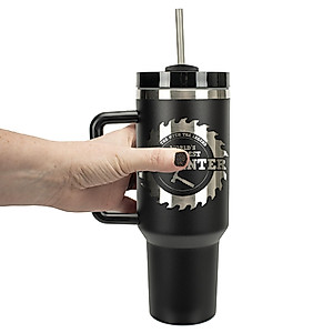 100 North | 40 oz Stainless Steel Double Wall Insulated Travel Tumbler With Handle, Straw, and Lid, World's Greatest Carpenter Black