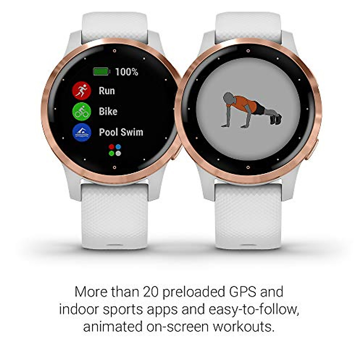 Garmin vivoactive 4S, Smaller-Sized GPS Smartwatch, Features Music, Body Energy Monitoring, Animated Workouts, Pulse Ox Sensors, Rose Gold with White Band