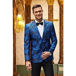 COOFANDY Men's Floral Tuxedo Jacket Rose Embroidered Suit Jacket Wedding Prom Dinner Party Blazer
