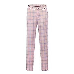 Womens 2 Piece Plaid Suits Set Business Office One Button Blazer Jacket Casual Long Sleeve Pant Suit Set(Pink,Medium)