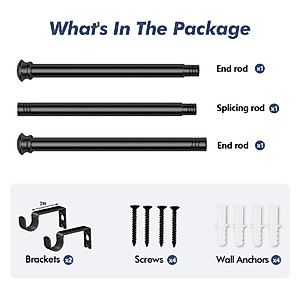 Standard Decorative Window Curtain Rods 30 to 45 Inch,5/8 Inch Diameter Small Curtain Rod Set, Heavy Duty Drapery Rods with Brackets-Black