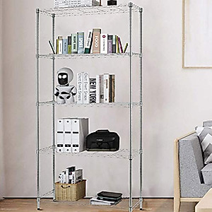 Storage Shelves Metal Wire Shelving Unit, 5-Tier NSF Heavy Duty Height Adjustable Utility Steel Garage Shelving with Leveling Feet, 36" L X 14" W X 72" H Commercial Grade Organizer Shelf Rack, Chrome