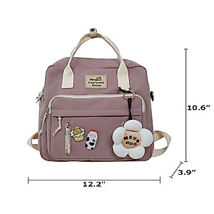 MUSICARD Girls Kawaii Backpack with Cute Pins and Pendant, Japanese Schoolbag Aesthetic Rucksack with Accessories for Teens