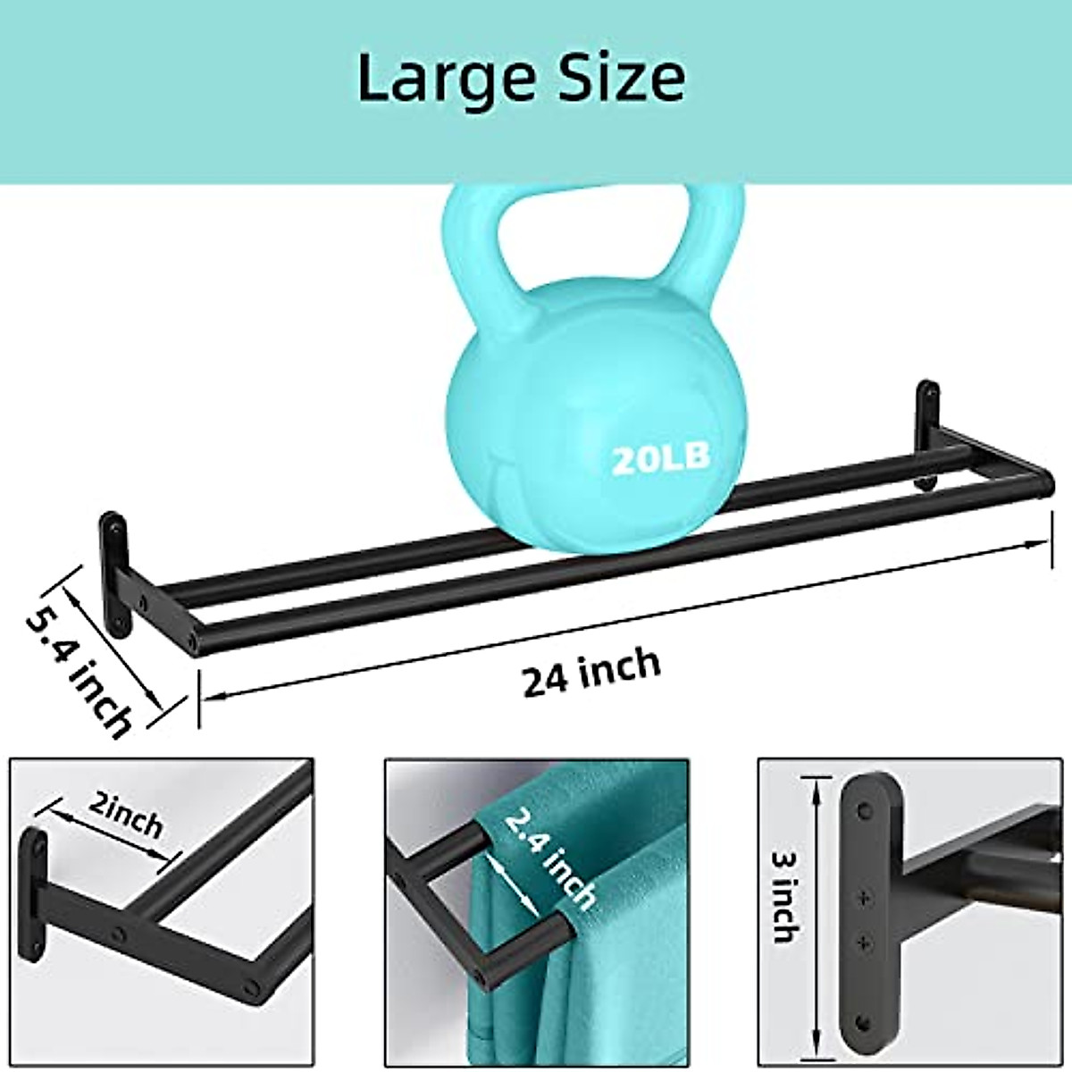 Taaji Double Towel Bar, 24 Inch Bath Towel Rack for Bathroom Towel Rod, Stainless Steel Double Towel Holder Long Bar, Bathroom Hand Towel Hanger Wall Mounted, Matte Black