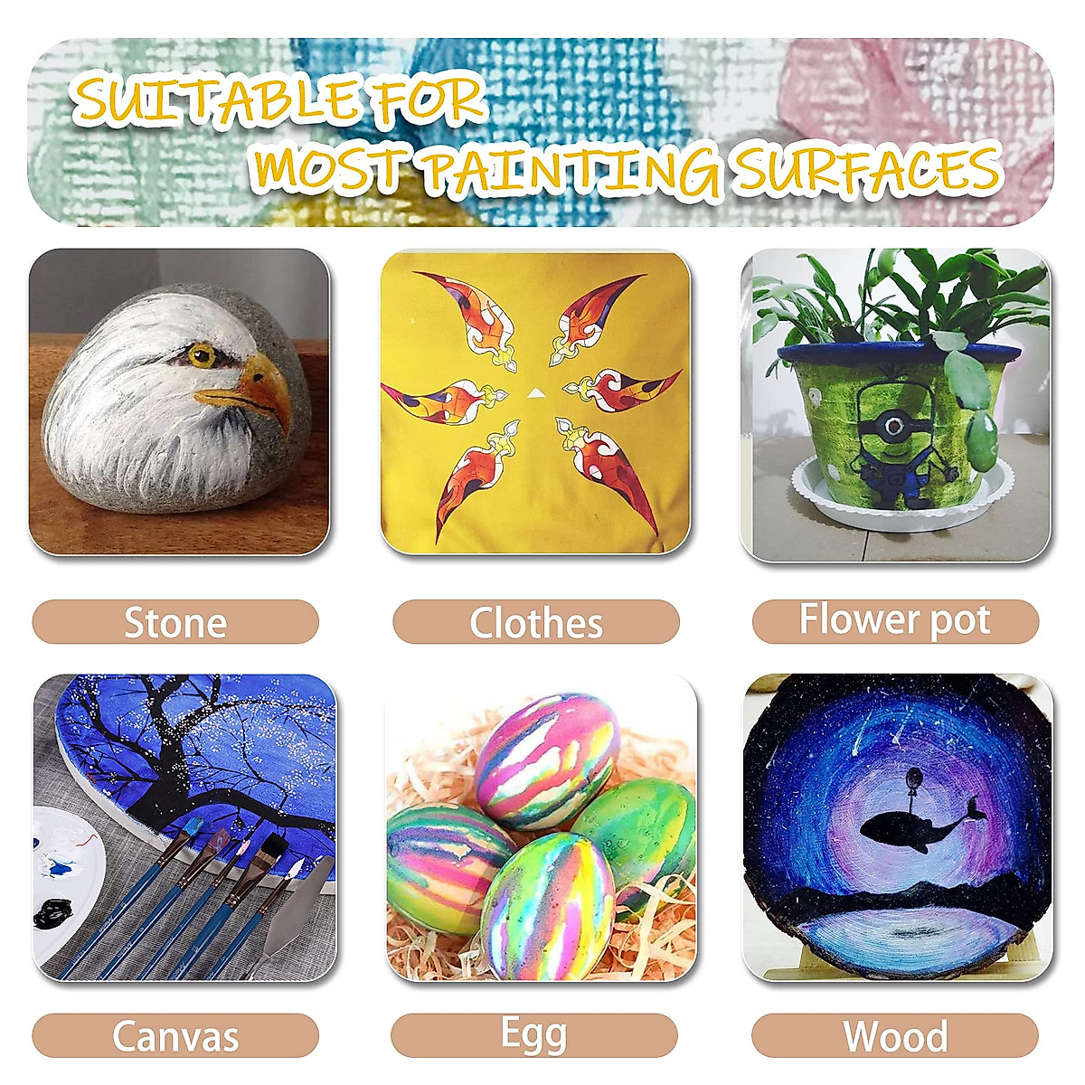 Artecho Acrylic Paint Set 24 Colors 2oz/59ml, Art Craft Paint for Art Supplies, Paint for Canvas, Rocks, Wood, Fabric and Ceramic, Non Toxic Paint for Artists, Students, Beginners and Adults