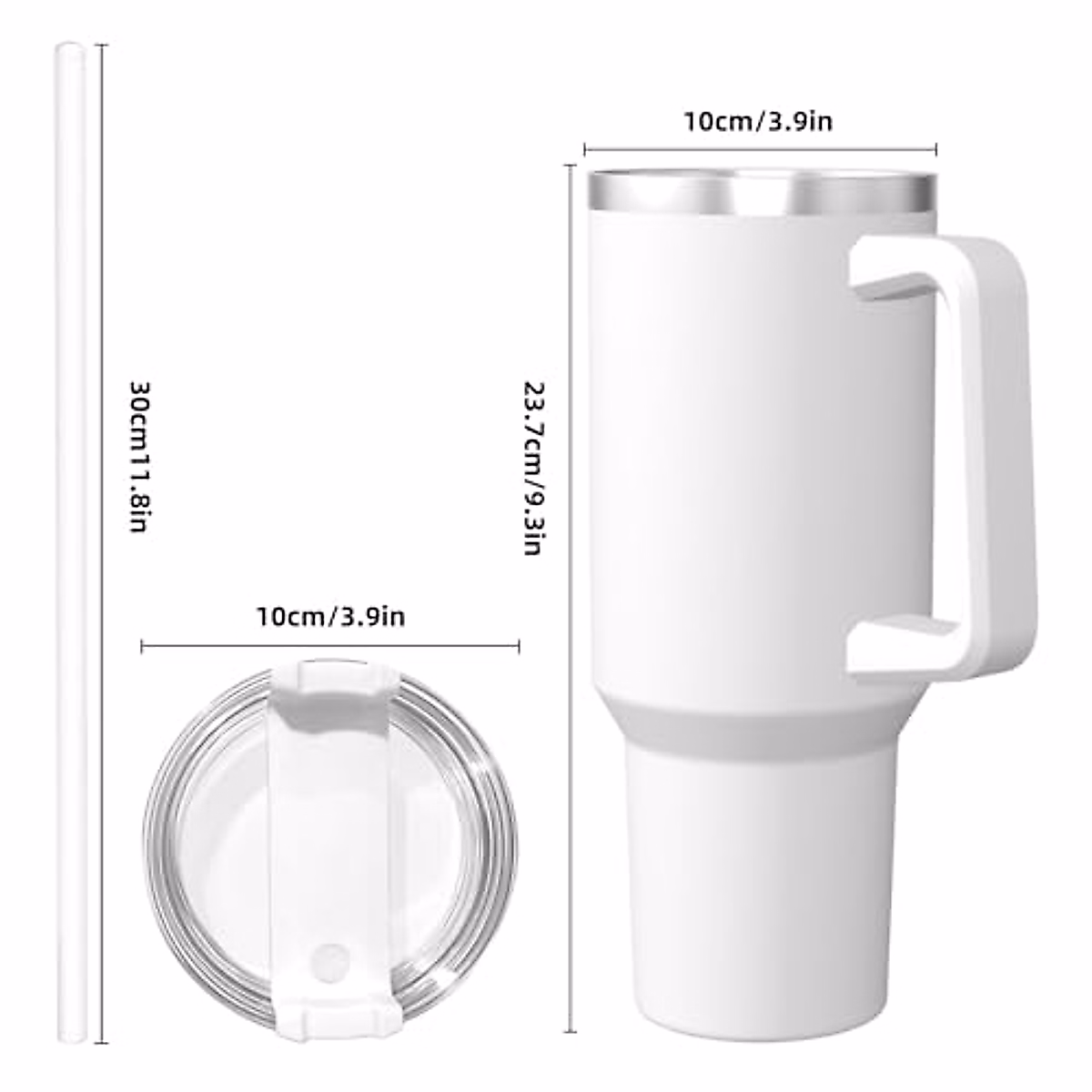 HQFFPOO 40 oz Tumbler with Handle and Straw Stainless Steel Coffee Travel Mug with Lid Insulated Water Bottle Reusable Leak Proof for Sports, Women, Men, Work - White