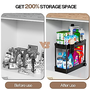 Sellemer Under Sink Organizers and Storage, Easy to Move with Wheels, Kitchen Organizers and Storage, Bathroom Storage, Laundry Room Organization (Heightened Style, Transparent)