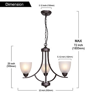 VINLUZ 3 Light Shaded Contemporary Chandeliers with Alabaster Glass Oil Rubbed Bronze Modern Light Fixtures Ceiling Hanging Mid Century Pendant Lighting for Dining Room Living Room Hallway Bedroom