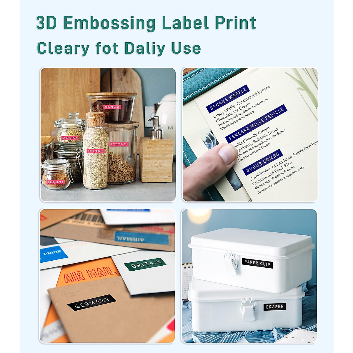 Vixic Embossing Label Maker Machine with Tapes, Handheld Retro Embossed Label Maker with 3D Effect Waterproof Tapes for Organization, DIY & Crafting, Blue Vintage Label Maker