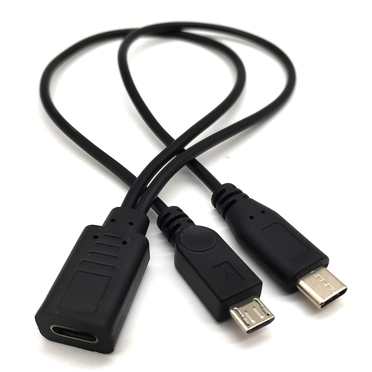 Traovien USB C Splitter Cable, USB Type C Female to Male and Micro USB Male Y Splitter Extension Charge Cable (0.3m/12inch 1Pcs)