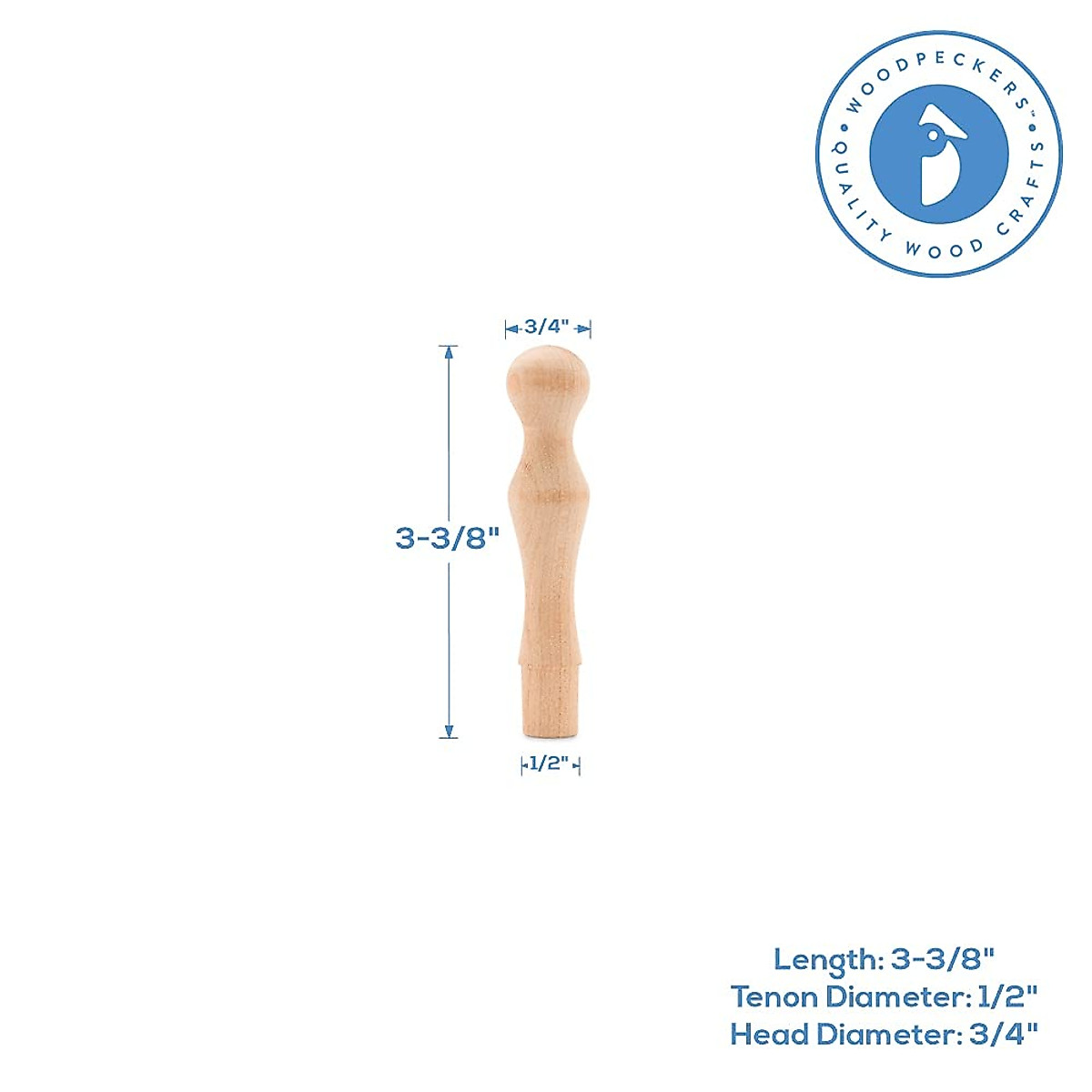 Mug Hooks, 3-3/8 inch Unfinished Wood Pegs for Hanging, Hook Racks, and Crafts, Pack of 10 Decorative Wooden Wall Hooks, by Woodpeckers