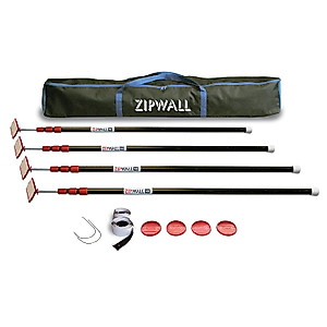 ZIPWALL ZP4 ZipPole 10 Foot Spring Barrier (Pack of 4) Loaded Poles for Dust Barriers, 4 Pack, Black