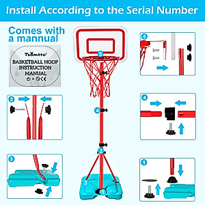 Kids Basketball Hoop Adjustable Height 2.9 ft-6.2 ft Toddler Basketball Hoop for Kids Indoor Outdoor Play Portable Basket Ball Goal Backyard Outside Toys for Boy Girl Age 2 3 4 5 6 7 8