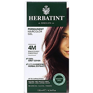 Herbatint Permanent Haircolor Gel, 4M Mahogany Chestnut, Alcohol Free, Vegan, 100% Grey Coverage - 4.56 oz